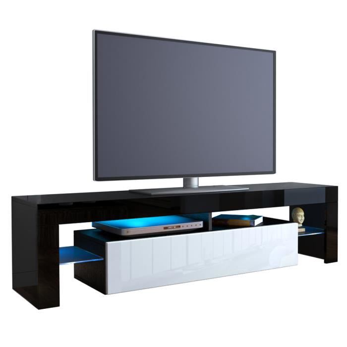 Meuble TV bas armoire basse Lima en Noir mat - Blanc haute brillance ...