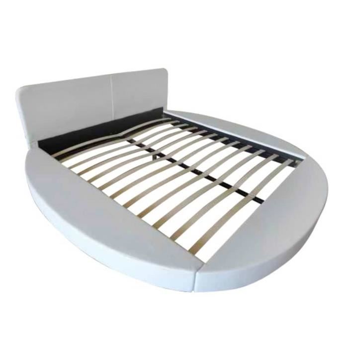 Lit rond simili cuir blanc 2 personnes King size 180x200 cm - Cdiscount ...