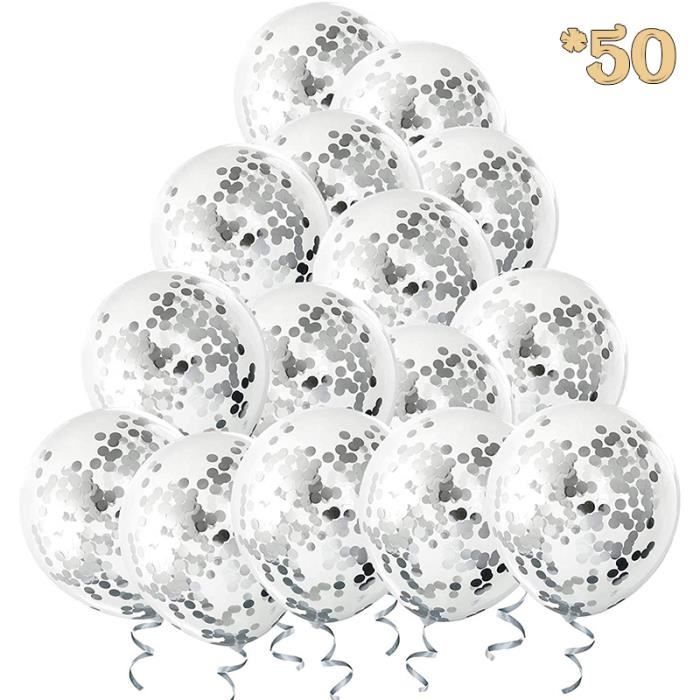 Ballon Decoratif,50 pièces Ballon Confettis Argent de fête de 12 Pouces ...