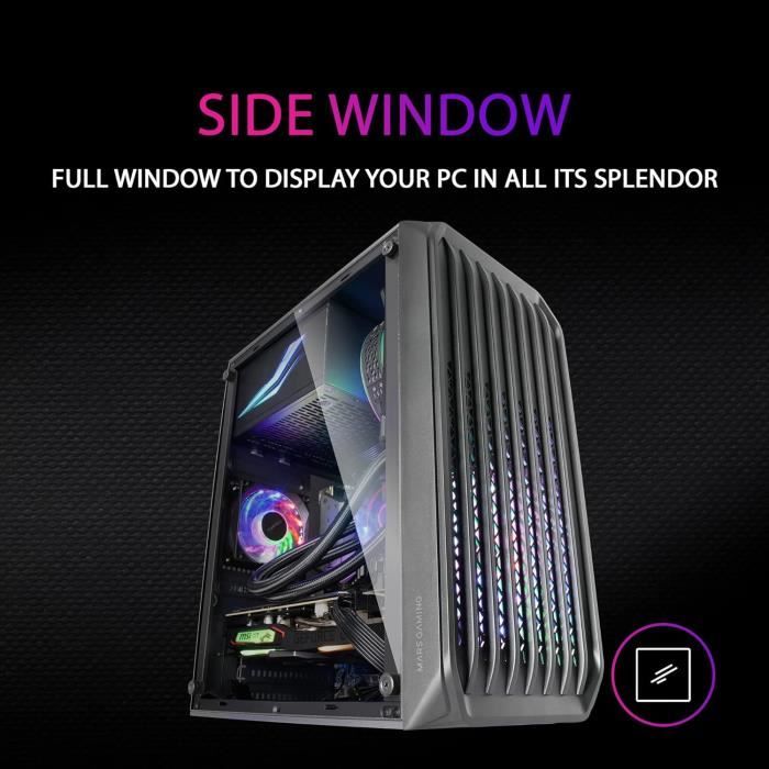 MARSGAMING MC-S2 Noir,Boîtier PC Gaming Compact Micro-ATX,2 Ventilateurs FRGB Rainbow avec ...