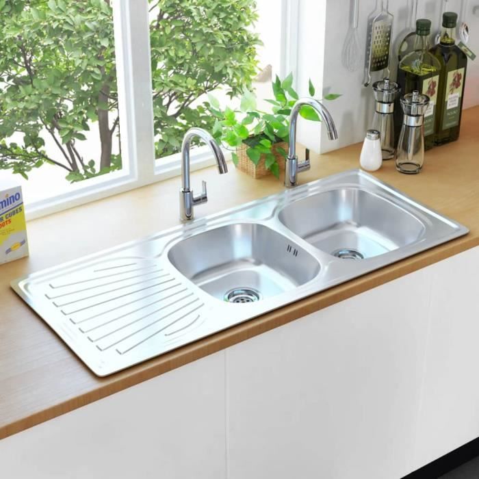 Évier double de cuisine - MOTHINESSTO - LY01270 - Acier inoxydable ...