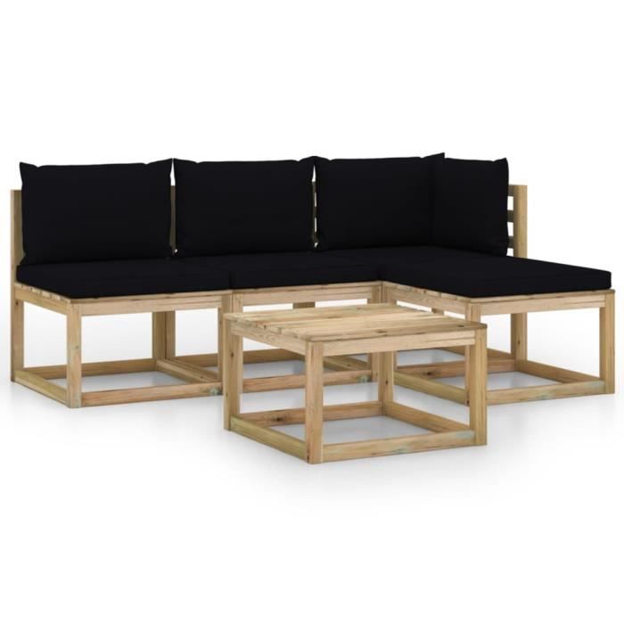 Mobilier de jardin en bois de pin imprégné, 1xcanapé d'angle et ...