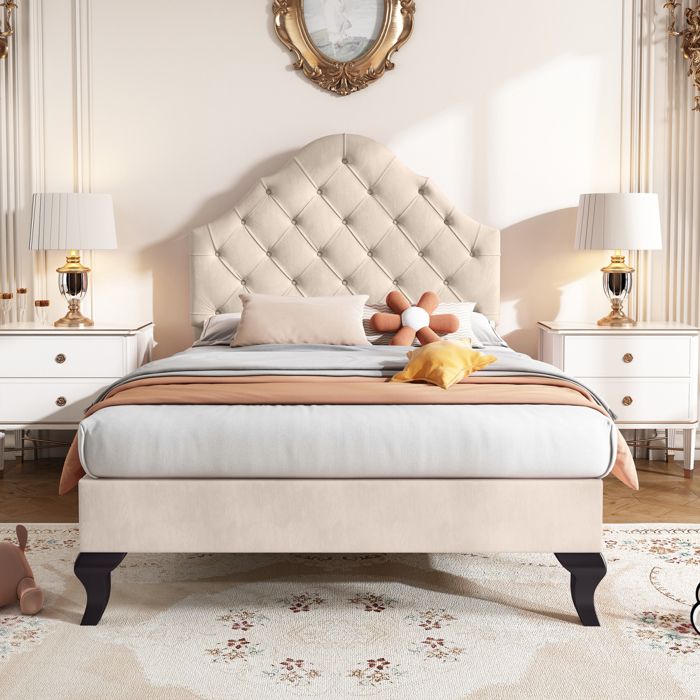 Lit capitonné de style européen-90*200cm-avec sommier à lattes en bois ...