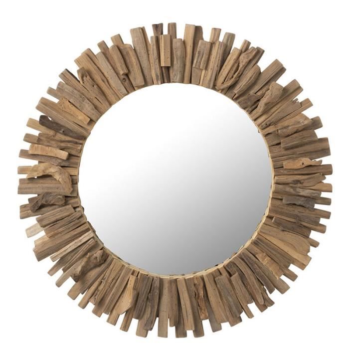 Miroir rond Bois naturel - JARGALAN - L 80 x l 5 x H 80 - Cdiscount Maison