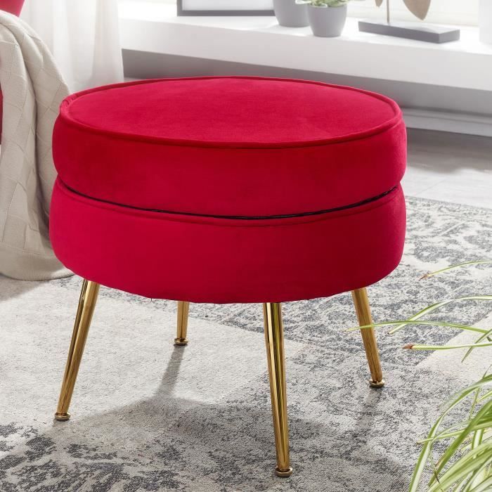 WOHNLING pouf velours rouge Ø51cm pouf pouf rond pouf - Cdiscount Maison