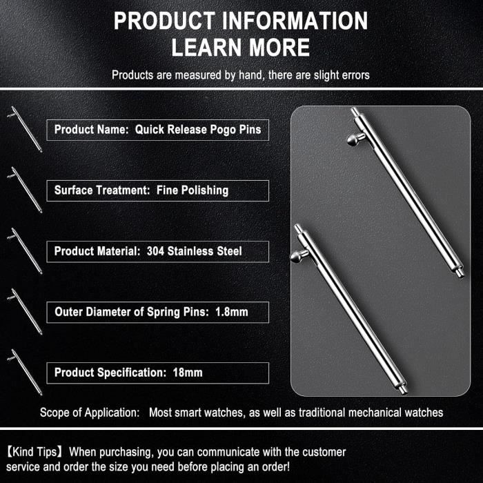 4 Morceaux Quick Release Spring Bar 18mm - 20mm - 22mm - 24mm Barre à ...