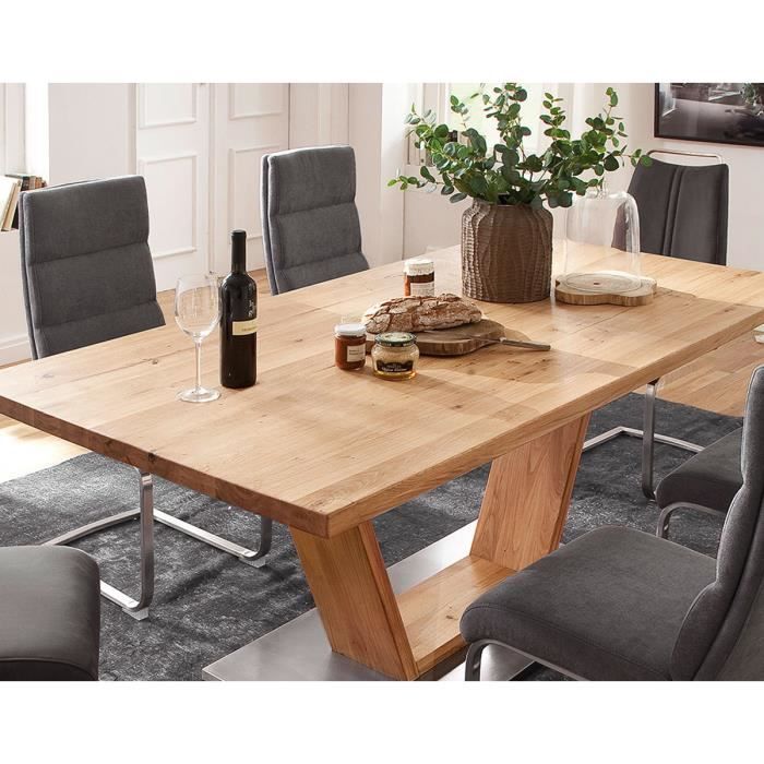 Table à manger en chêne massif huilé avec bord droit - L160 x H77 x P90 ...