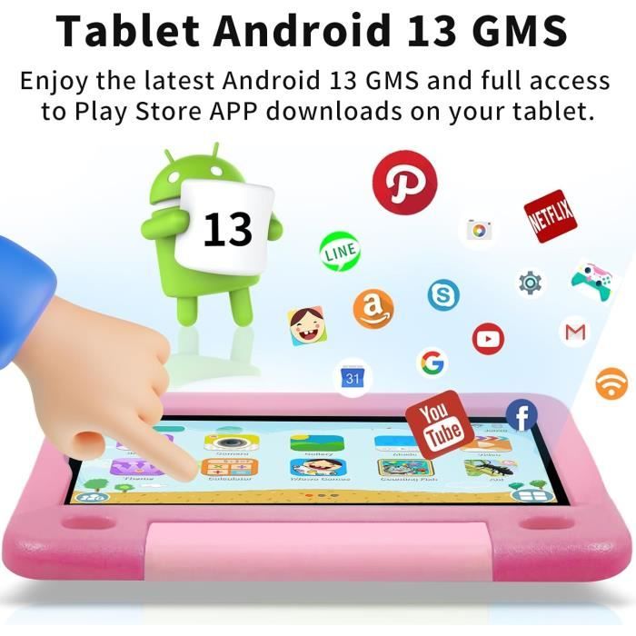 Tablette Android 13 Gms Tablette Tactile 6 Go Ram+128 Go Rom,Tablette Enfants 8 Pouces,Parental ...