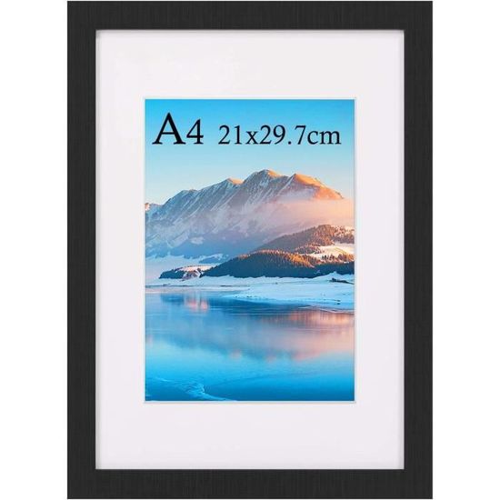 Cadre photo A4, 21 x 30 cm, en bois noir, format A4, avec passe-partout ...