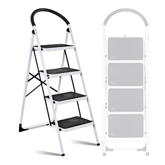 Escabeau à 4 marches BM TOOLS BMT-ESC4-ACIER, Haut. de travail : 95 cm, se range facilement ...