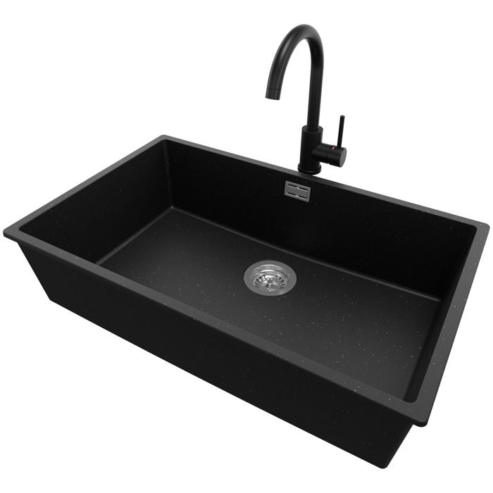 Evier Cuisine en Granit 76x47cm, Lavabo 1 bac + Kit de Vidage + Robinet ...