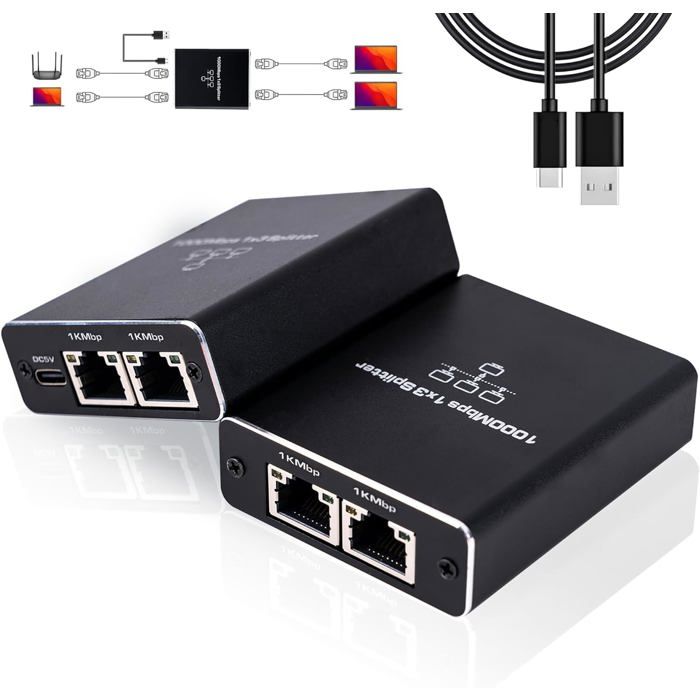 Switch Ethernet 3 Port, Switch RJ45 Splitter 1000 Mbps, Multiprise ...