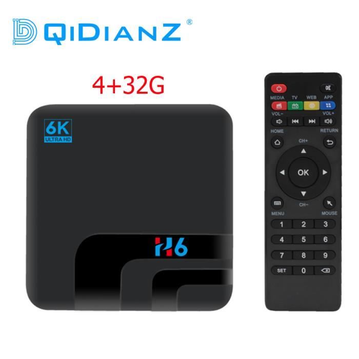 Ue Plug - 4G 32G - Boîtier TV H6 Android 10, décodeur vidéo 3D, H.265, avec Wifi et Bluetooth, 2 ...