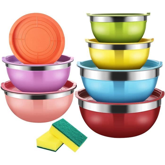 Saladier Inox,Bol Inox Avec Couvercle Cil de Poule Inox Ensemble de 7 ...