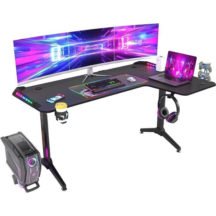 Bureau Gaming LED - Z712 - Plateau 160 cm - LED RGB - Noir - Cdiscount ...