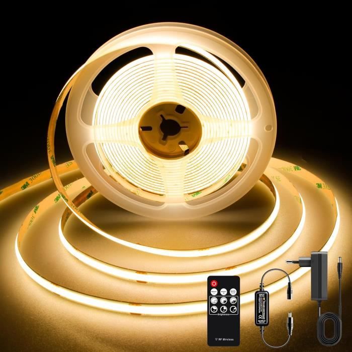 Ruban Led Cob 3M, Bandeau Led 2700K Avec Alimentation Et Télécommande ...