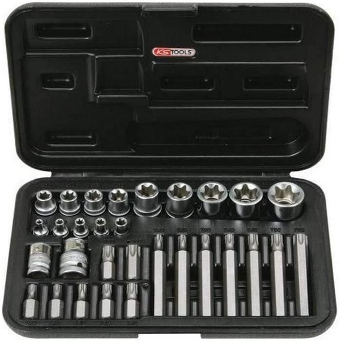 Coffret TORX perce - KS TOOLS - 922.4301 - 30 pcs - 14 Embouts - 14 Douilles - 2 Porte-embouts ...
