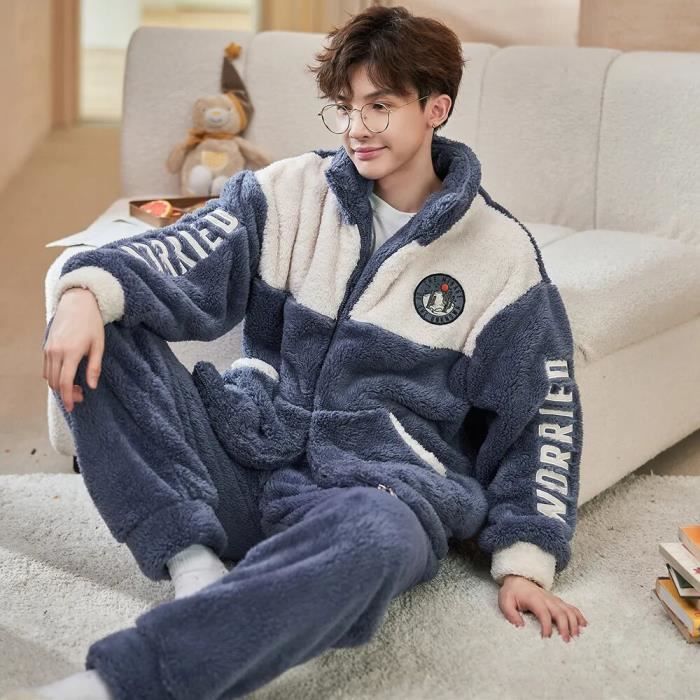 Surdimensionné M-5XL Hiver Homme Col Montant Pijamas Outwear Vêtements De Nuit En Peluche Shaggy ...