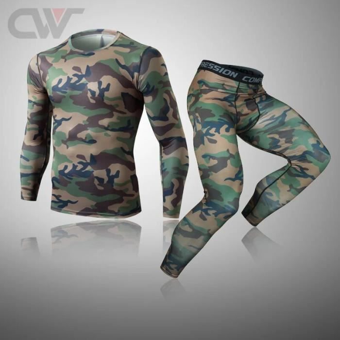 Ensemble de sous-vêtements thermiques de compression pour hommes,survêtement de course,vêtements ...