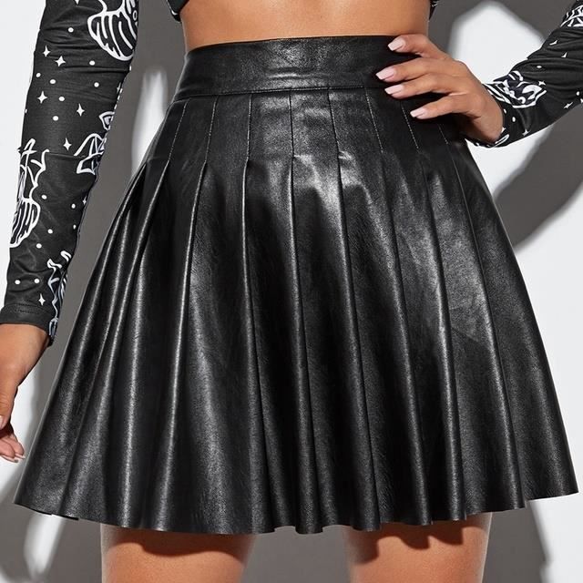 Jupe,Mini jupe plissée en cuir pour femme, tenue élégante, taille haute ...