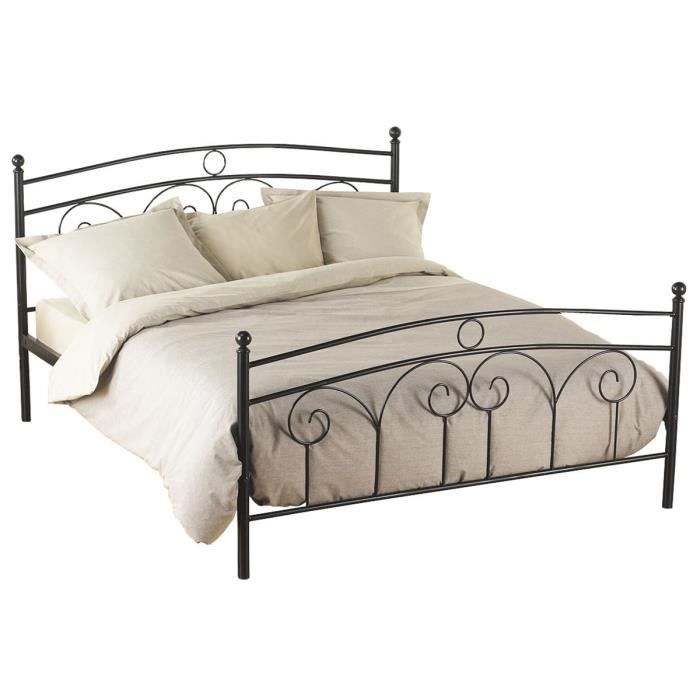 Lit adulte en métal coloris noir mat - 147 x 106 x 199 cm - Cdiscount ...