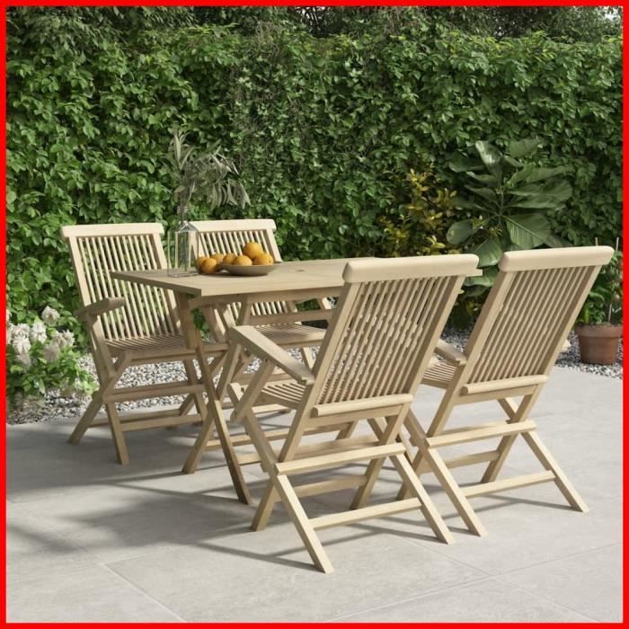 DXBK Salon de jardin 5 pcs gris bois de teck massif 3155043 - Cdiscount ...