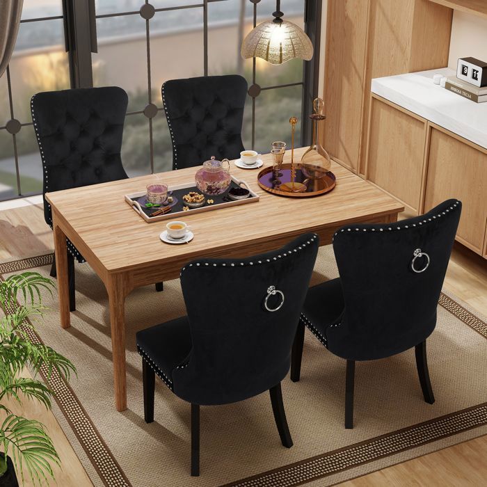 Lot de 4 Chaises de Salle à Manger en Velours Noir - Style Scandinave ...