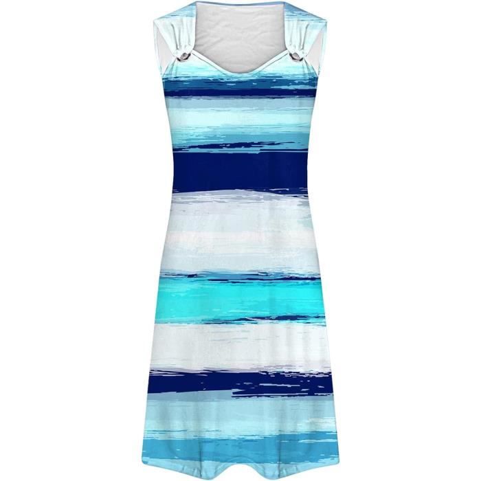 Robe Tunique Femme - Marque - Élégant Plage Soirée Fête - Bleu Bleu ...