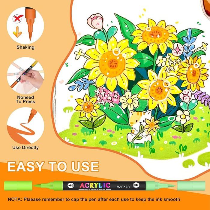 48-Color 24-Count Dual-Tip Acrylic Markers, Brush & Fine Nib Paint Pens ...