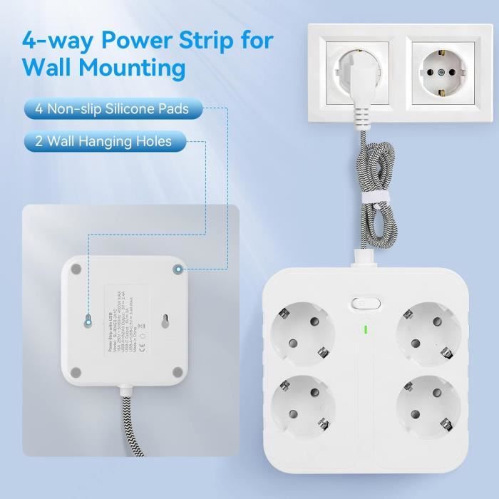 Multiple Socket Multipr 4 Pr S Avec 3 Ports Usb-A Et 1 Ports Usb-C Chargeur De Voyage Multipr ...