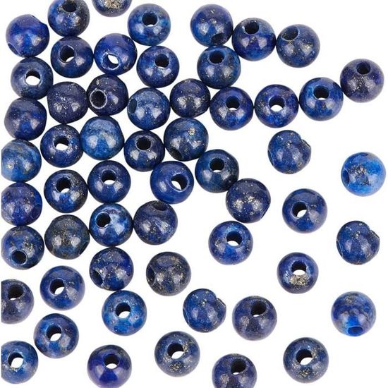 50Pcs Perles De Lapis-Lazuli Naturel 2Mm Trou Perles De Pierre Naturelle 6Mm Perles Rondes En ...