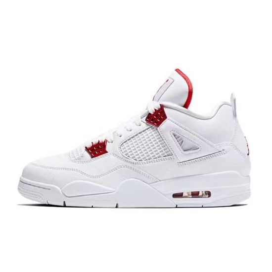 Basket Airs-Jorrdanns 4 Retro Blanc Rouge Chaussures de Basket Homme ...