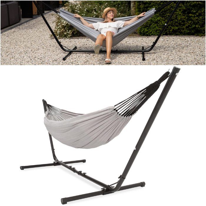 Hamac sur Pied Acier Gris - 2 Personnes - Support Hamac avec Toile en ...