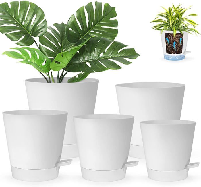 Self Watering Planters,Plastic Flower Pots with Removable Deep ...