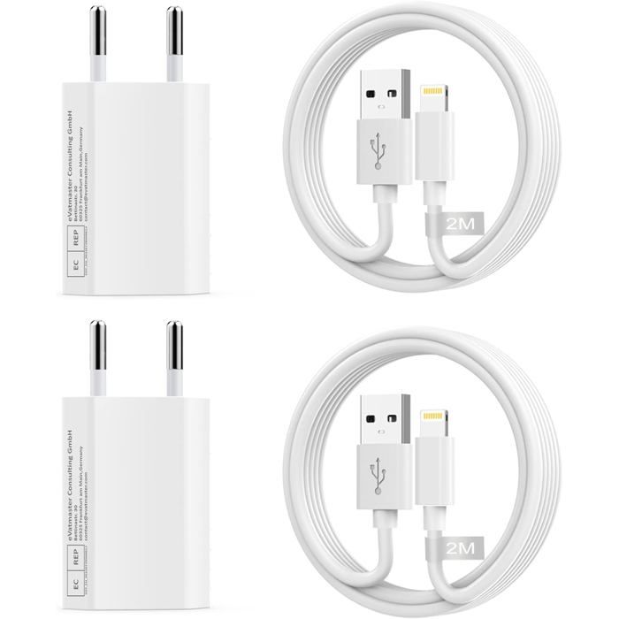 4-Pack Chargeur Iphone Apple Mfi Certifié Et 2M Câble Iphone Pour Apple ...