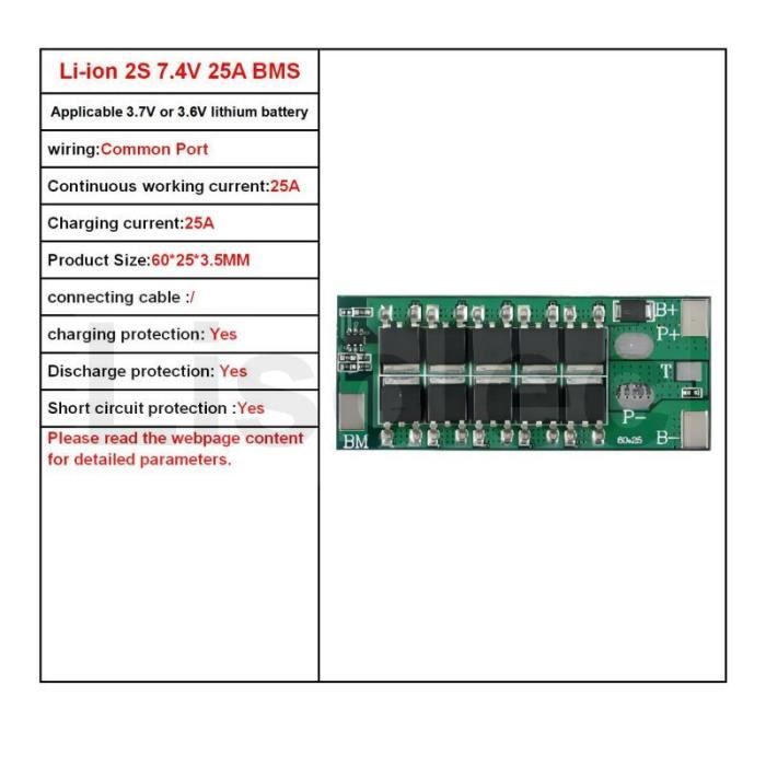 Li-ion 2S 25A-1 PCS-Circuit Imprimé Lifepo4 2s 7.4v, Bms 18650 ...