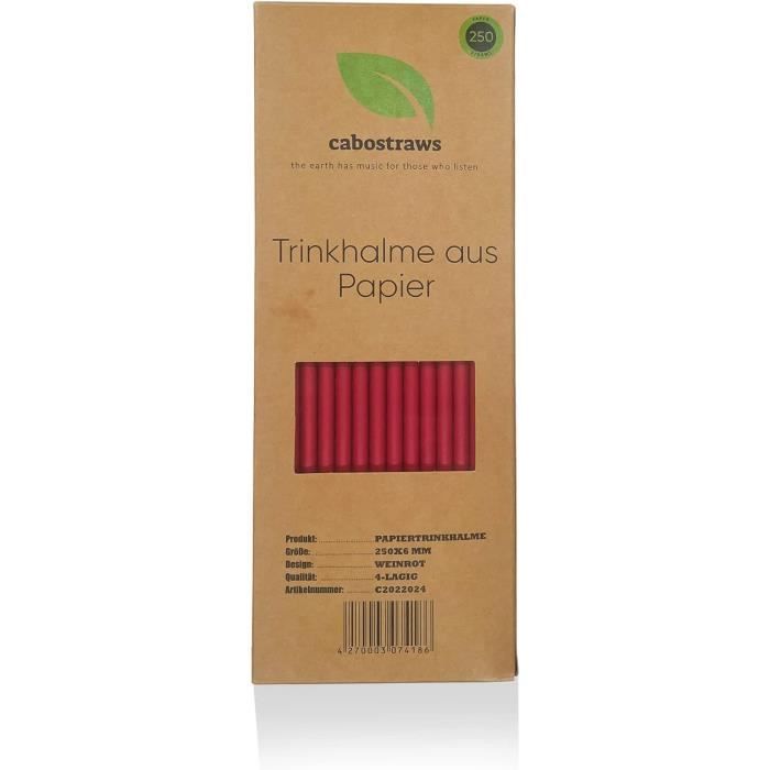 Lot De 250 Pailles En Papier Écologiques Rouges \U2013 Pailles Jetables Pour Fête, Mariage Et ...