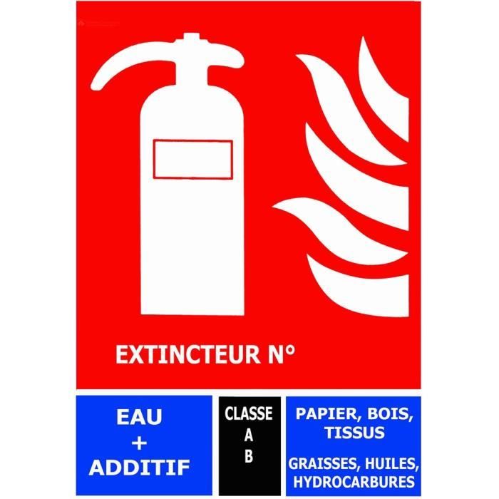 Panneau pictogramme extincteur eau pulvérisée additif 125 x 190 ...