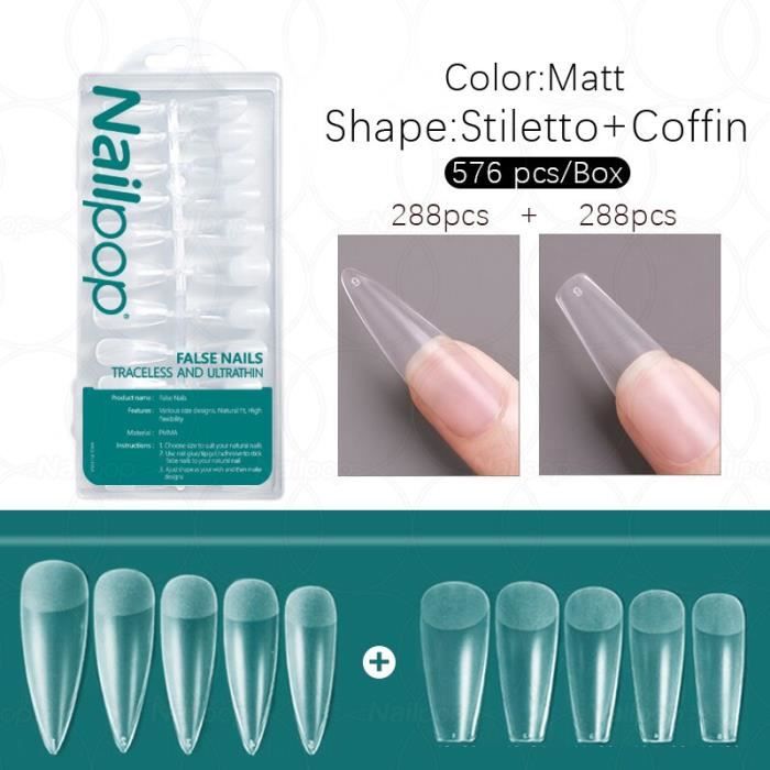 (NWM Stiletto Coffin)– faux ongles en Gel acrylique Transparent ...