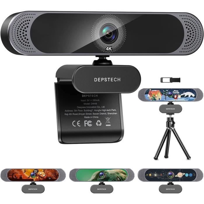 Webcam 4K, Webcam HD avec Microphone 8MP Webcam USB Autofocus Caméra ...