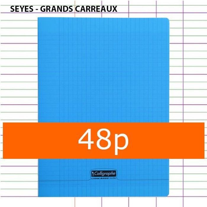 Cahier 24x32 couverture plastique Bleu 48 pages grands carreaux ...