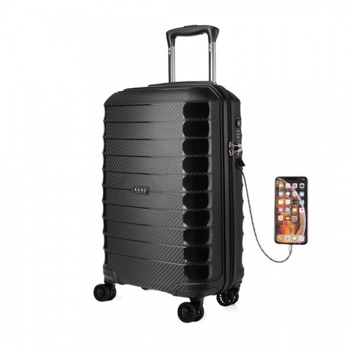 Kono Bagage Cabine Rigide Léger 55x35x21 cm Valise de Voyage Trolley avec USB Chargeur et ...