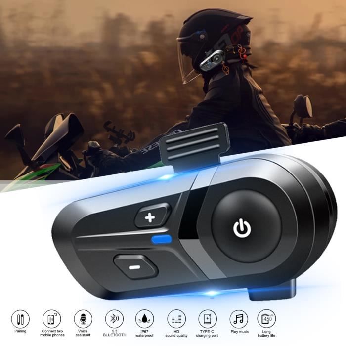 Intercom Moto Bluetooth - QINGQUE - 5.3 - Autonomie 120H - Batterie 450mAh - IP67 étanche ...