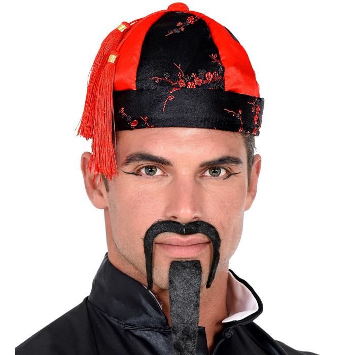 Chapeau chinois luxe satiné et nacré - WIDMANN - Rouge et noir - Taille ...