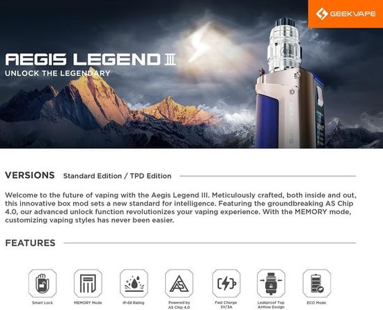GEEKVAPE Aegis Legend 3 Kit - GEEKVAPE Aegis Legend III 3 Box Mod 200W ...