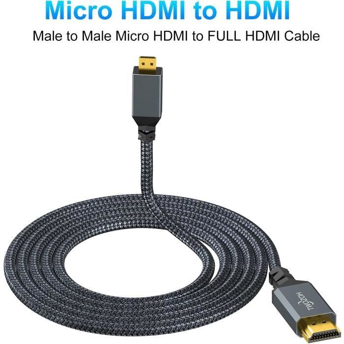 Câble Micro Hdmi Vers Hdmi 2M Lot De 2,Nylon Tressé Câble Hdmi A Vers ...