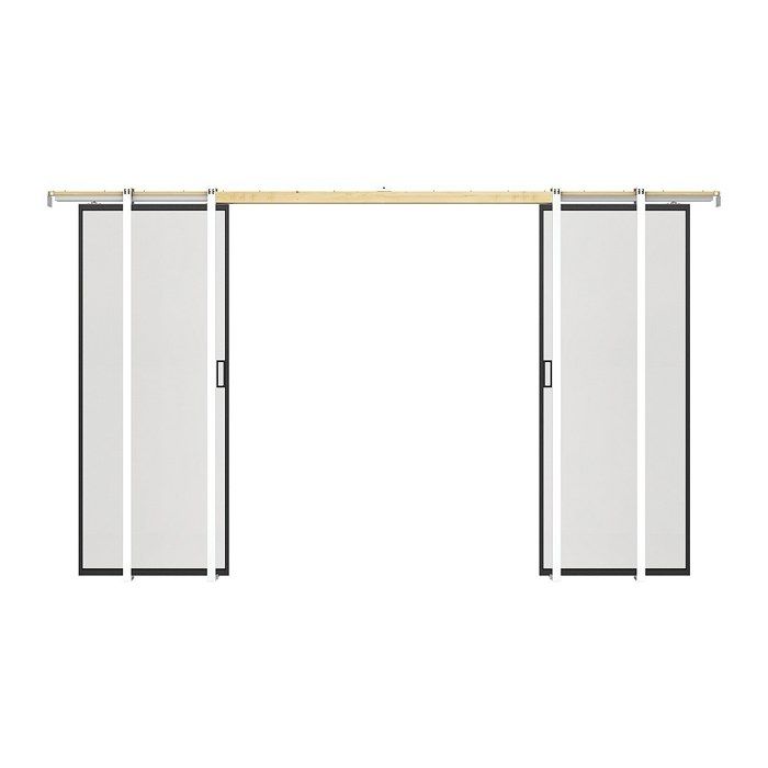 Porte coulissante double avec système à galandage - aluminium et verre trempé dépoli - 2 x H205 ...