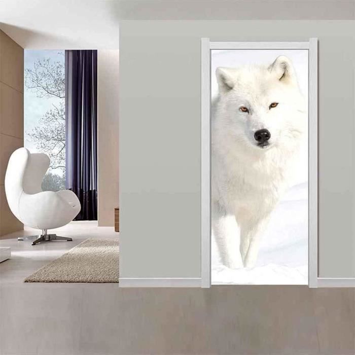 2Pcs Sticker Porte, Coyote Animal Blanc Autocollant Porte Affiche 3D ...