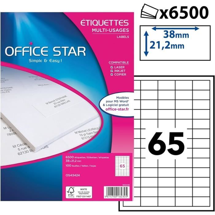 Office Star - Boite De 6500 Étiquettes Autocollantes Blanches Multi ...