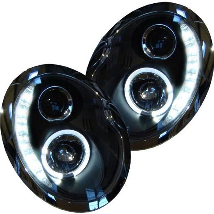 Phares design, noir, anneau, feux diurnes MINI, 01-06 noir pour: BMW ...